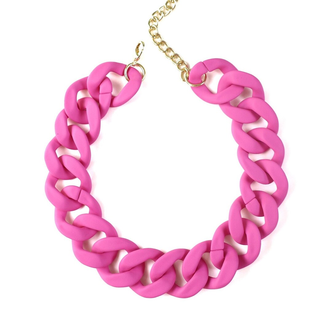 Chunky Pink Necklace Hot Pink Statement Chain Large Matte - Etsy