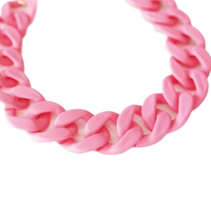 Chunky Pink Necklace, Bubblegum Pink Statement Chain, Large Matte Link ...
