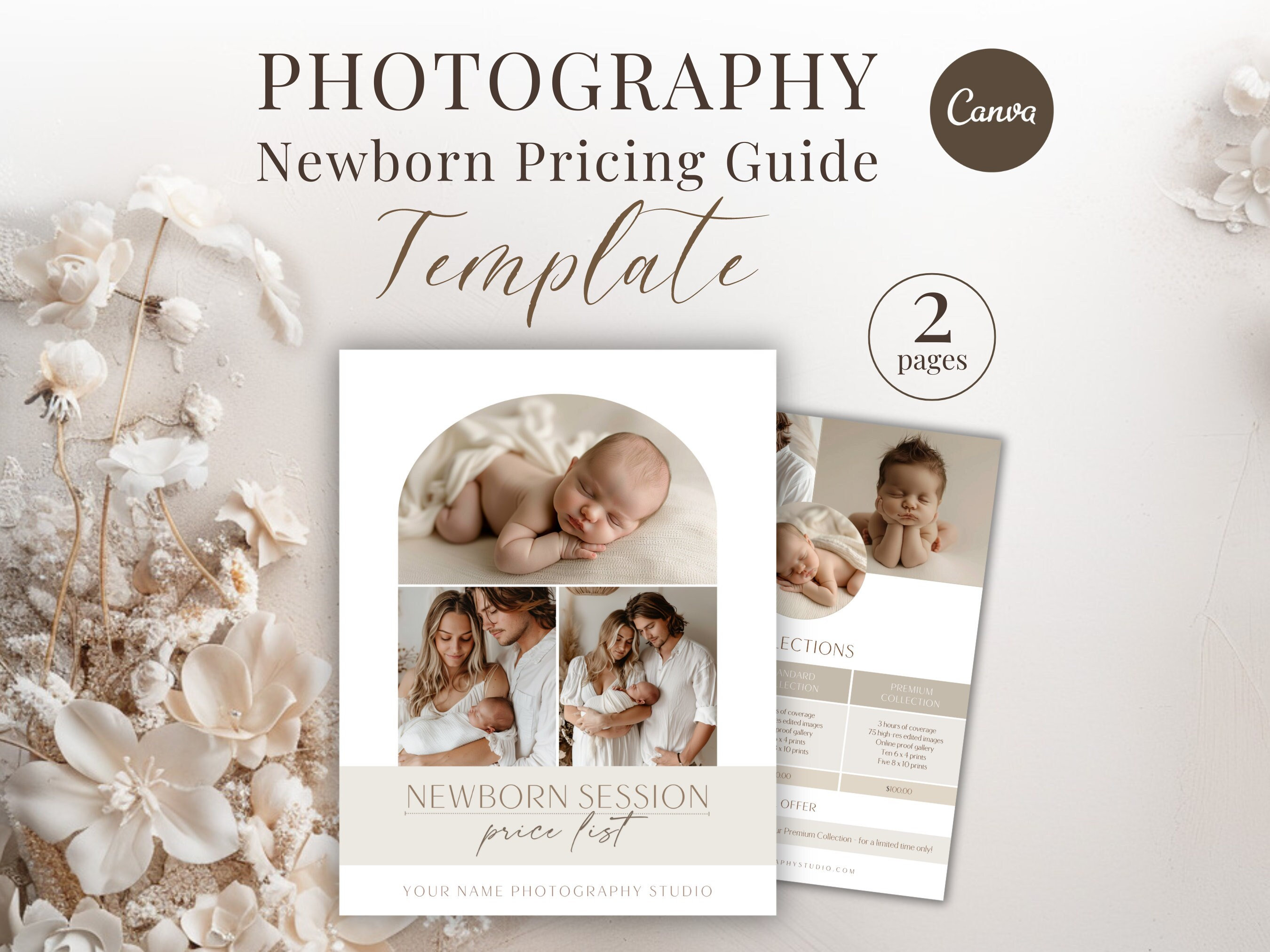Newborn Pricing Guide for Canva, 2 Page Newborn Photography Price List ...