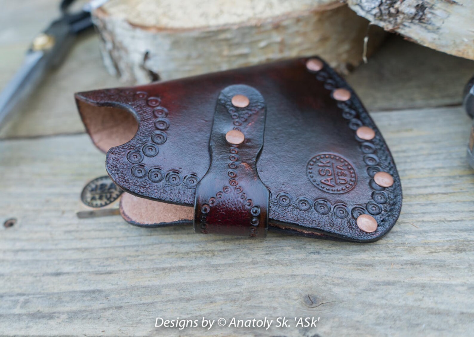 CUSTOM PREMIUM LEATHER Axe Sheath Stamped Borders Hand Crafted to Order ...
