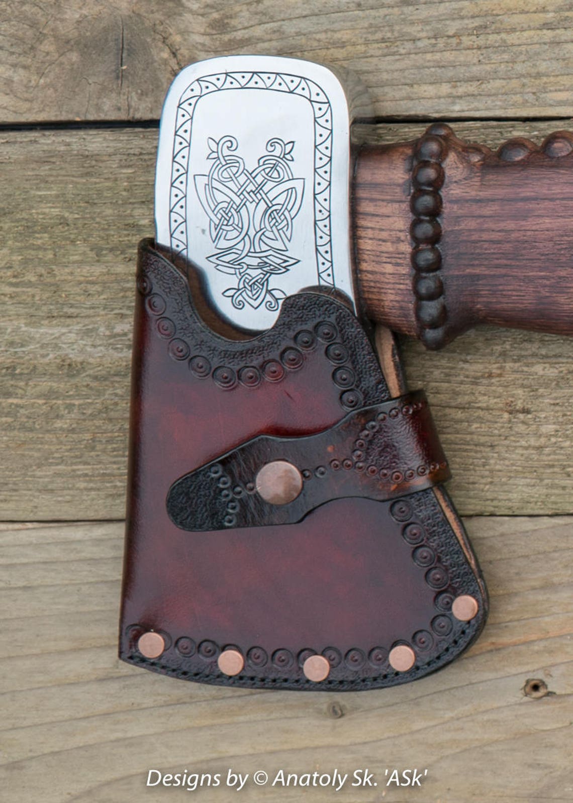 CUSTOM PREMIUM LEATHER Axe Sheath Stamped Borders Hand Crafted to Order ...
