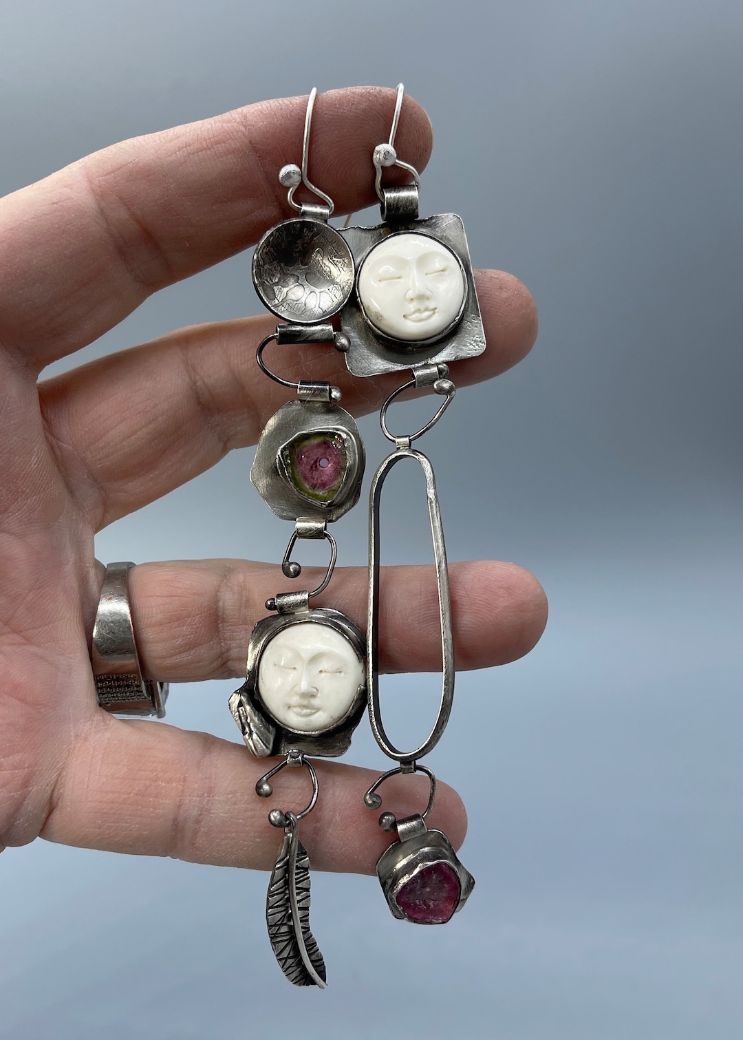 Sterling Silver Long Earrings, Tourmaline Earrings, Funky Earrings, Fun ...