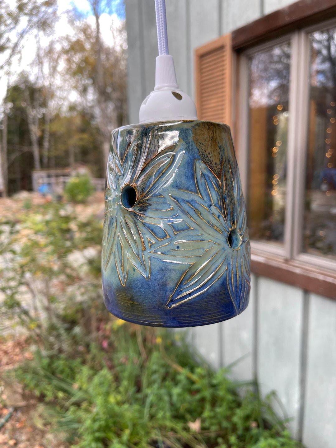 Hanging Sunflower Lantern, Pendant Light, Sunflower Pottery, Ceramic ...