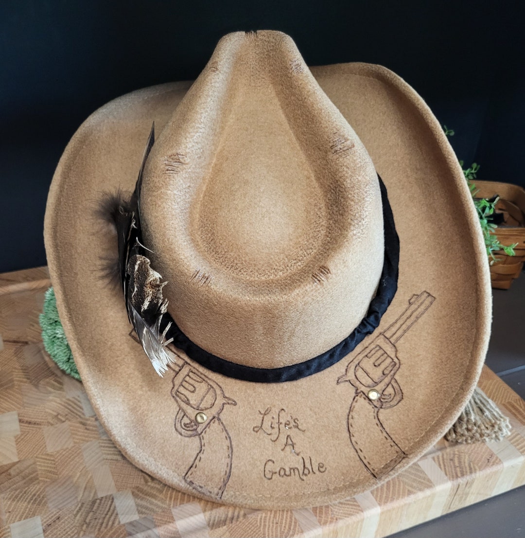 BURNED HAT Life's a Gamble Pistols Cowboy Style - Etsy
