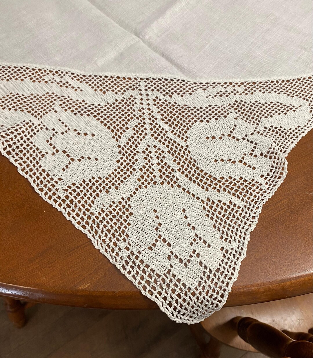 Antique White Square Cotton Linen Card Size Tablecloth Monogrammed With ...