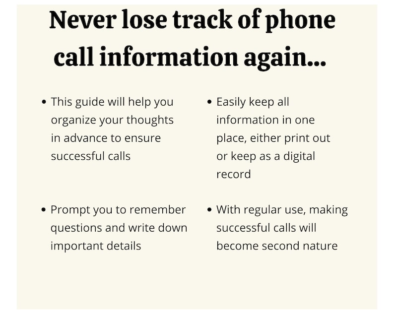 Phone Call Guide to Plan and Record Calls|phone Call Cheat Sheet|phone ...