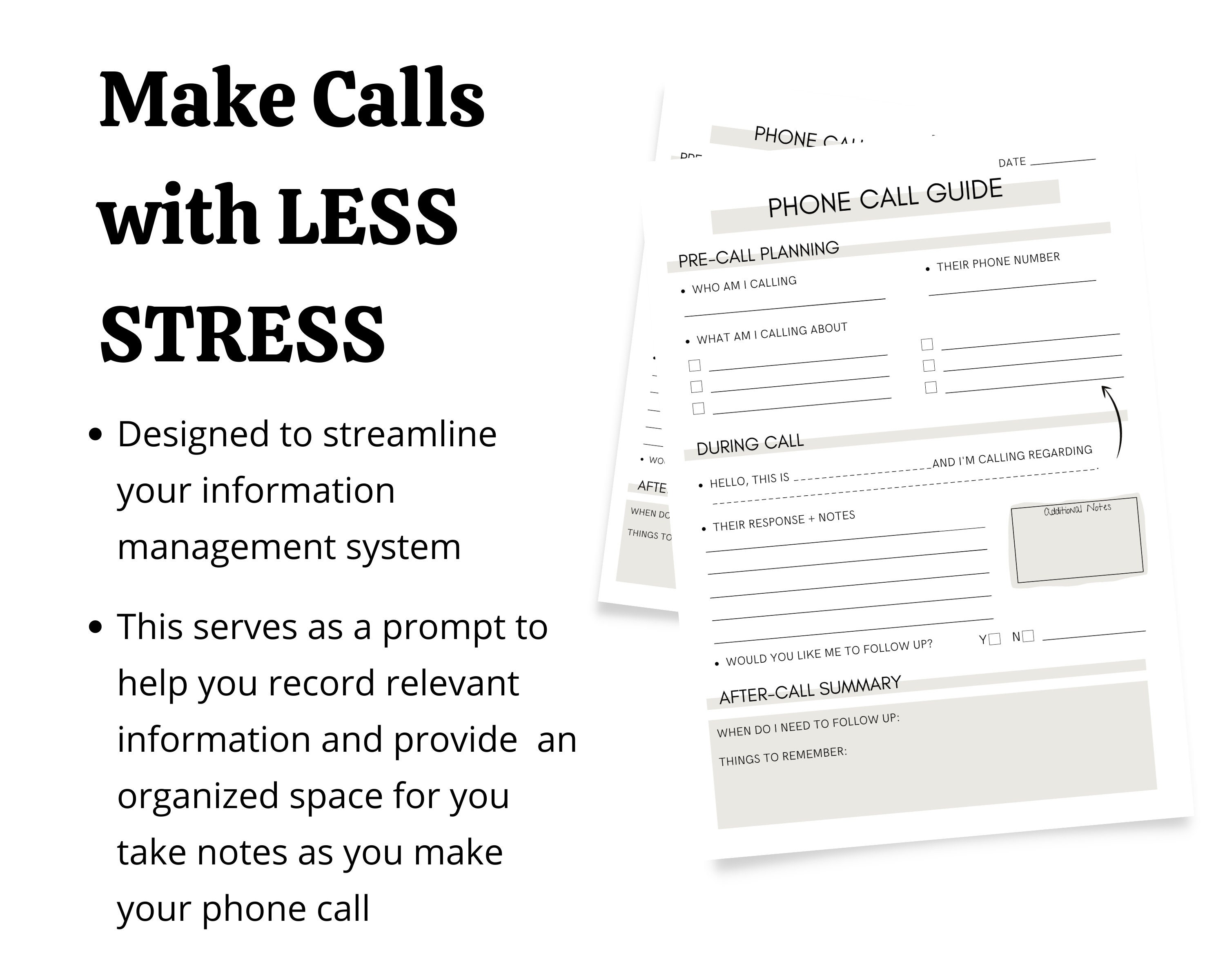 Phone Call Guide to Plan and Record Calls|phone Call Cheat Sheet|phone ...