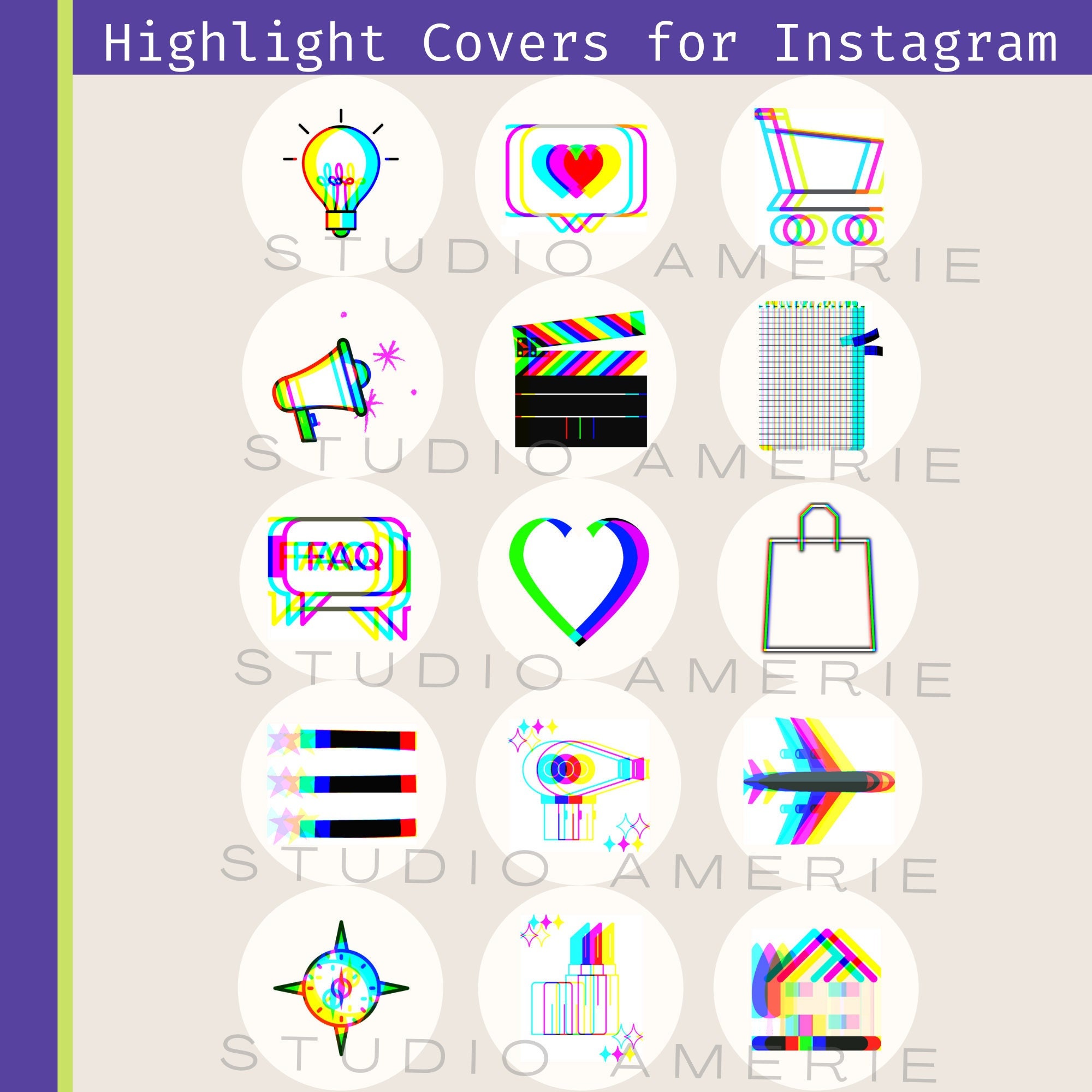 Neon Instagram Story Highlight Coverssocial Media Highlight Cover ...