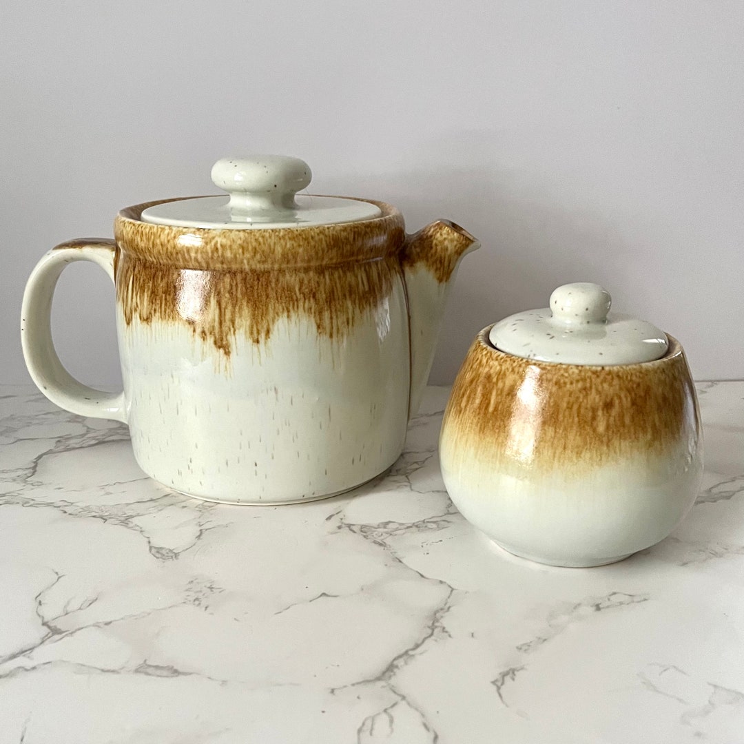 Vintage Mccoy Teapot and Sugar Bowl Set: Speckled Cream Drip Glaze - Etsy