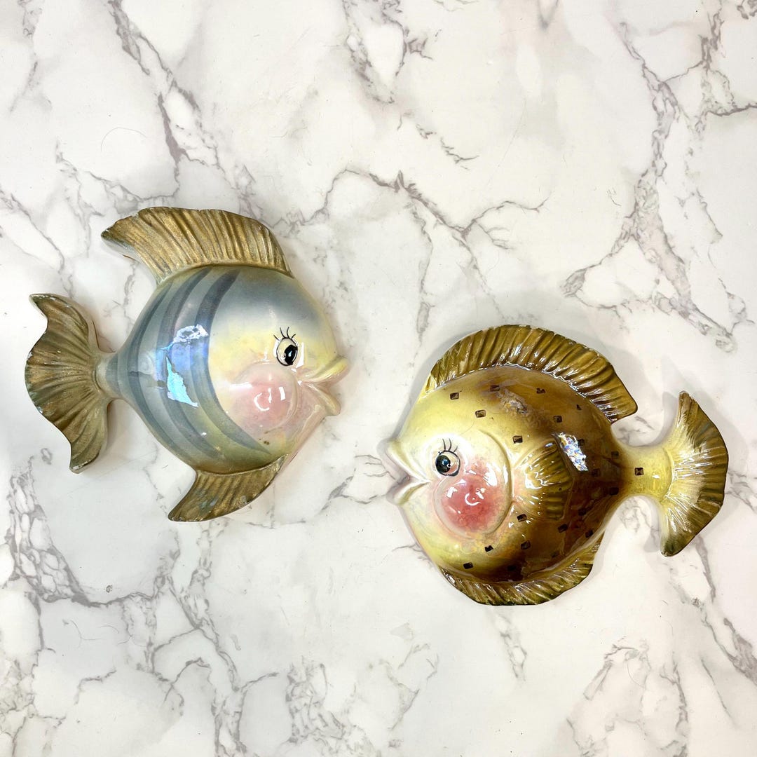 Vintage Bradley Ceramic Fish Wall Pocket Pair | Iridescent ...