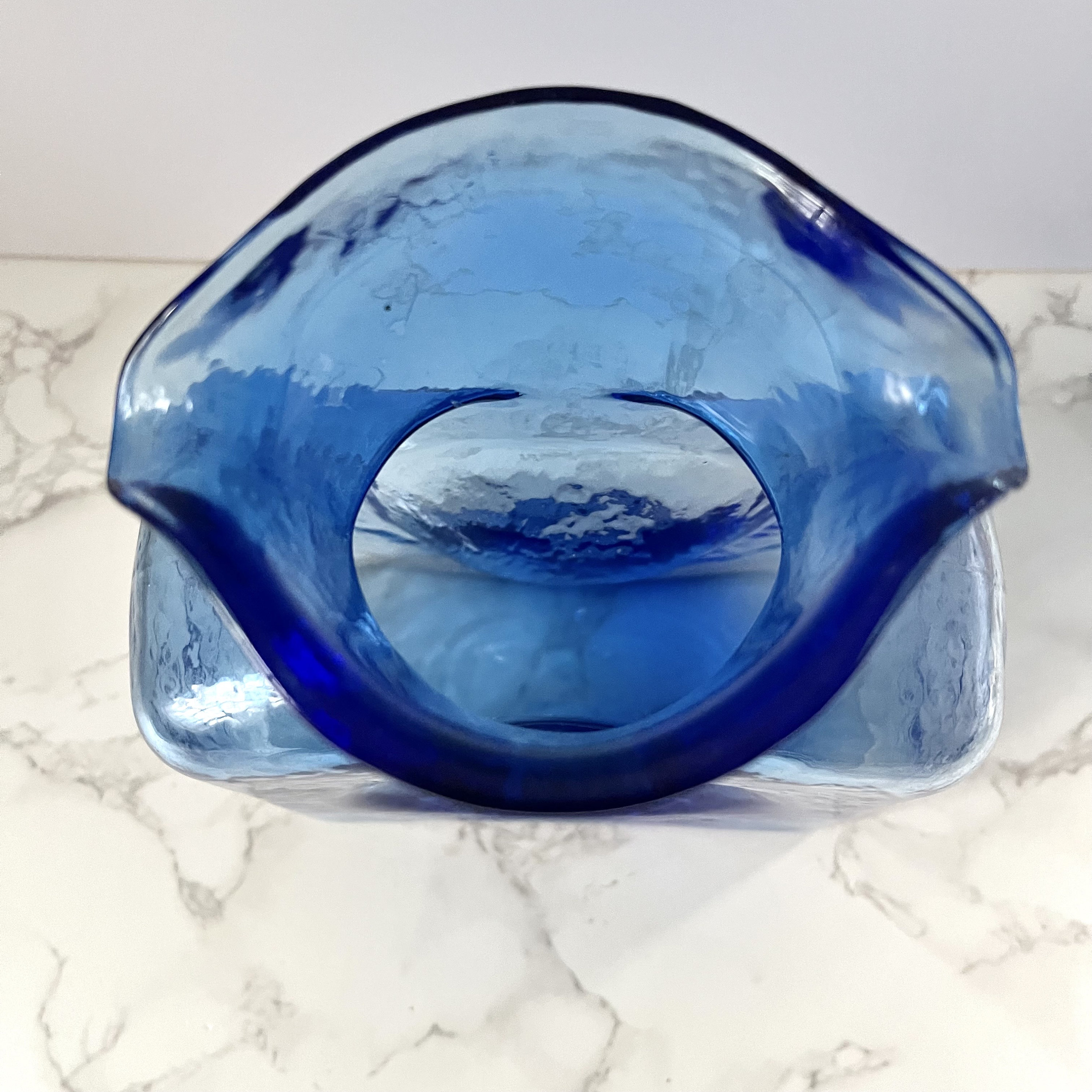 Blenko Water Bottle Blue With Block B Sticker Vintage Glassware 1980s ...