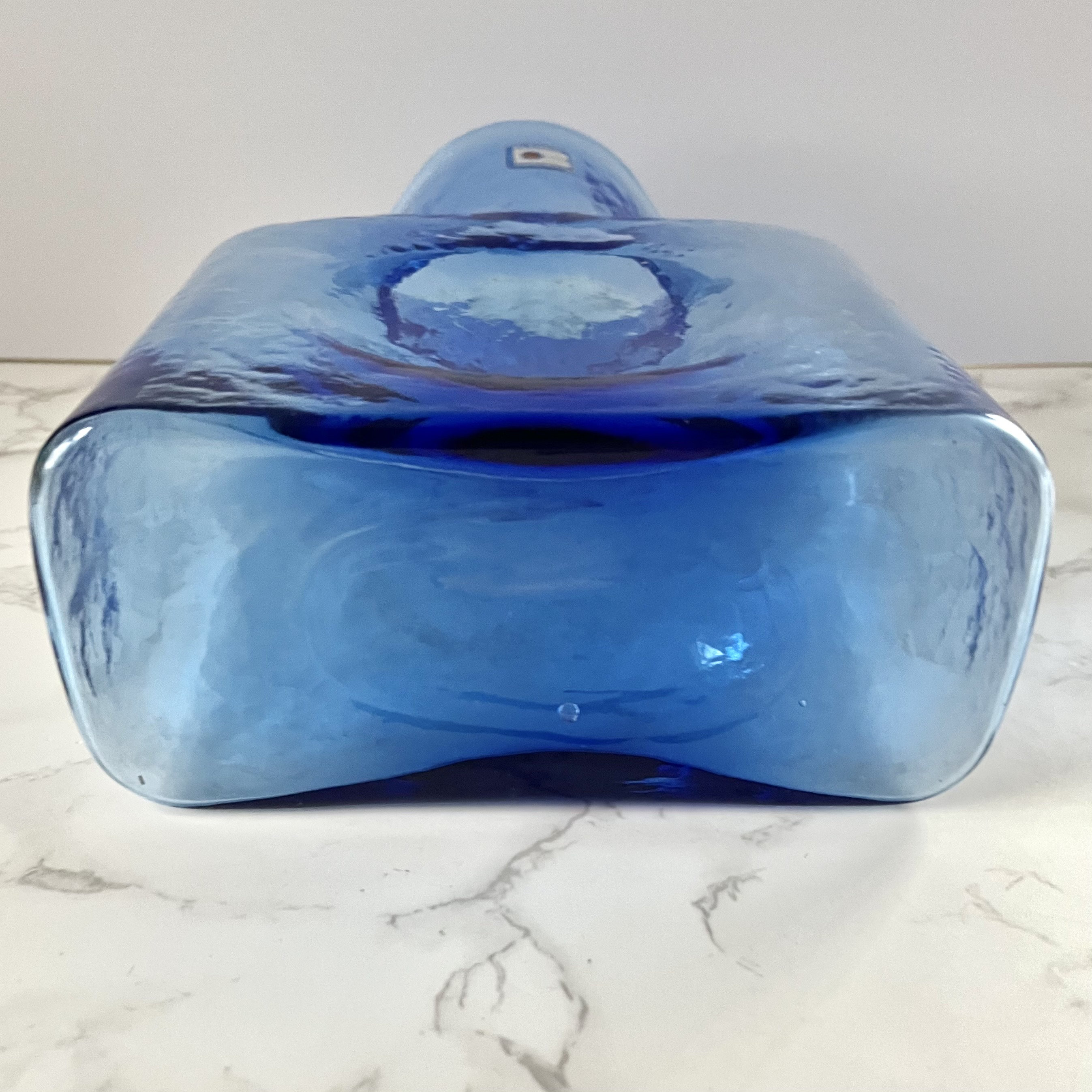 Blenko Water Bottle Blue With Block B Sticker Vintage Glassware 1980s ...