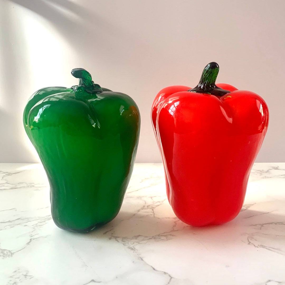 Vintage Glass Vegetables Murano Style Red and Green Bell Peppers Retro ...