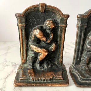 Vintage the Thinker Bookends Cast Iron With Copper Plating | 1920s ...