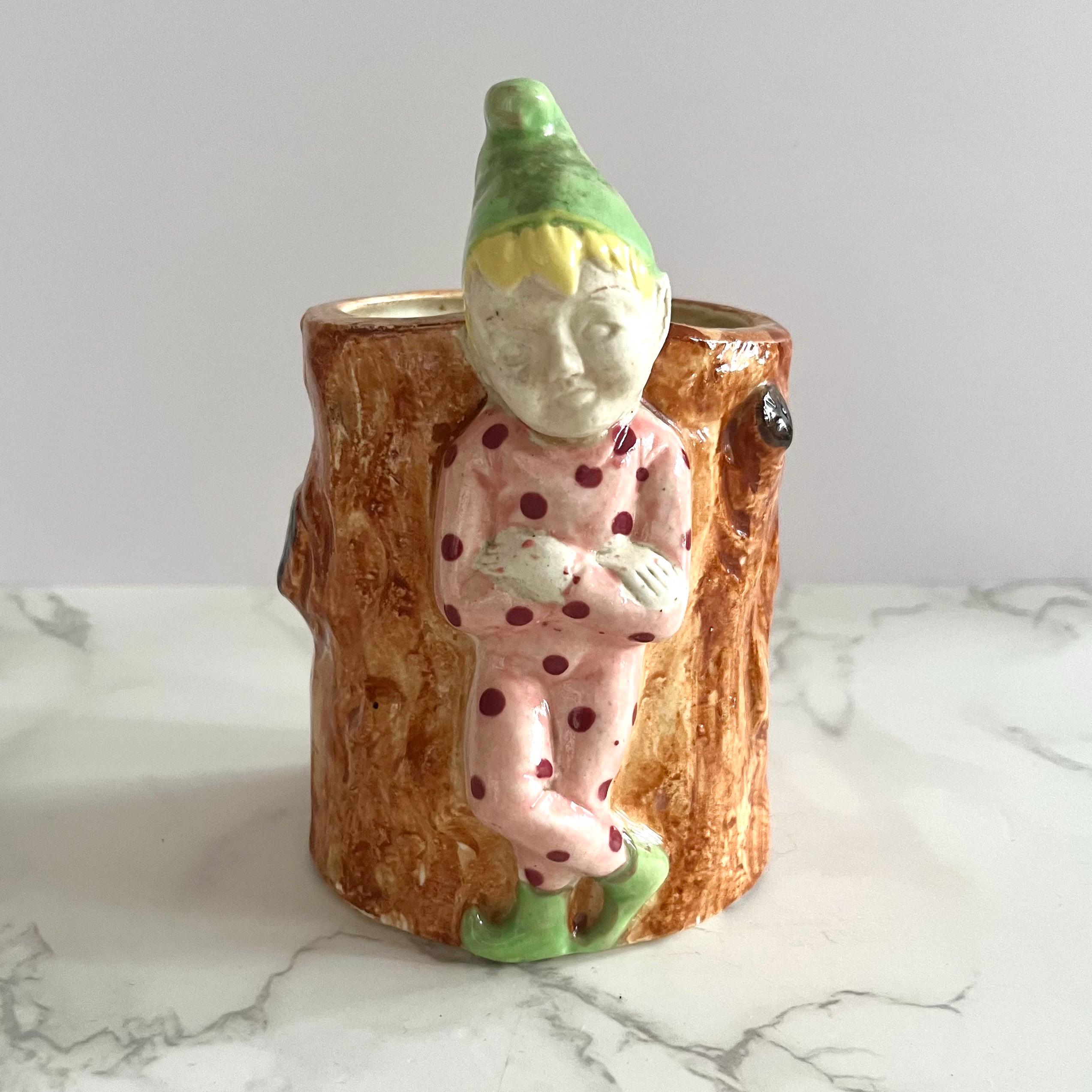 Vintage Ceramic Pixie Planter | 1950s Pixie Standing by Tree Stump ...