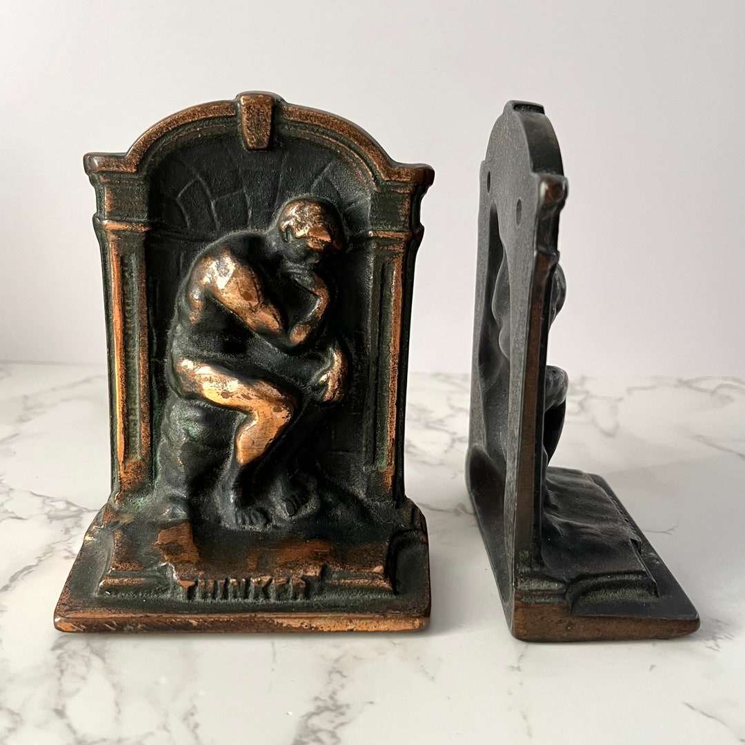 Vintage the Thinker Bookends Cast Iron With Copper Plating | 1920s ...