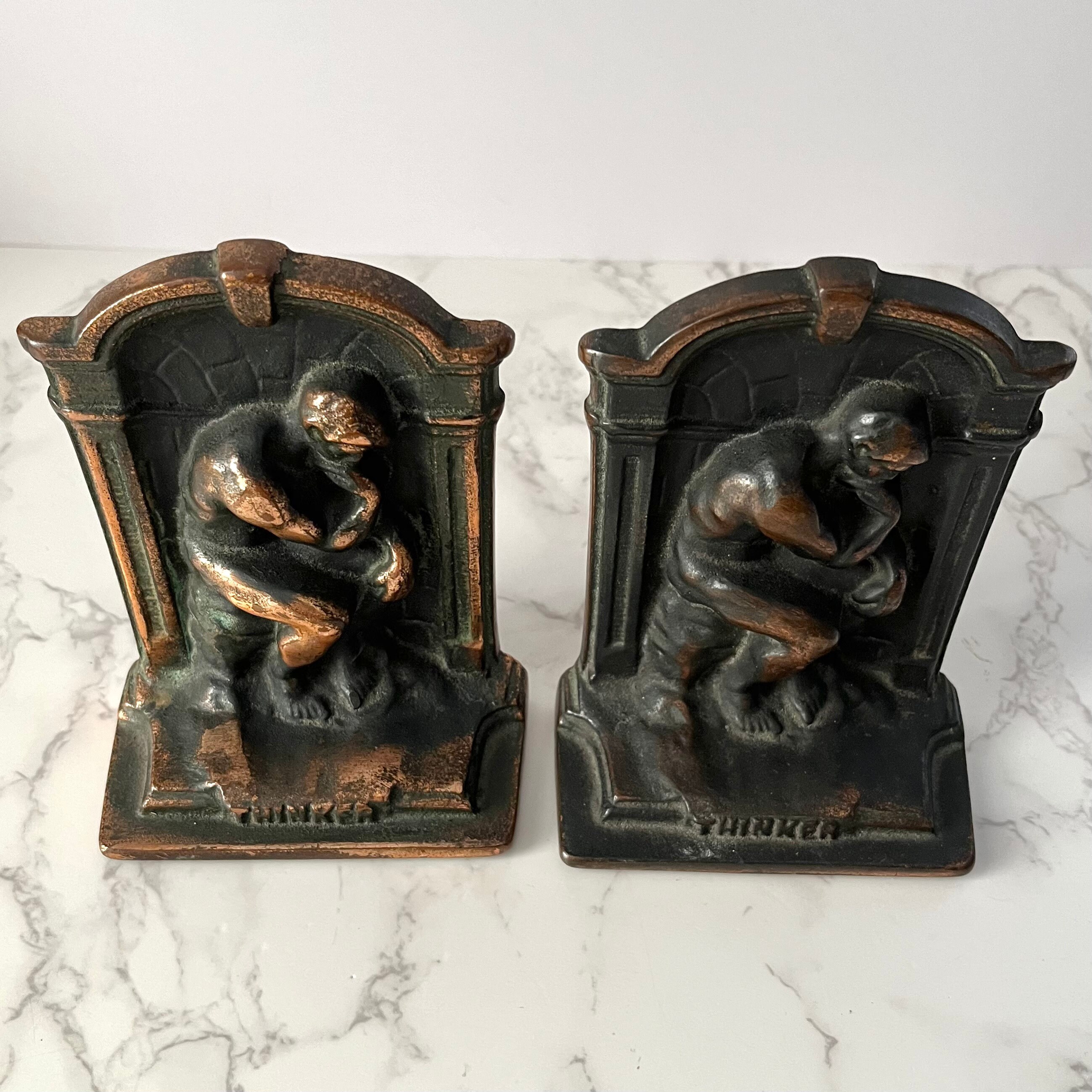 Vintage the Thinker Bookends Cast Iron With Copper Plating | 1920s ...