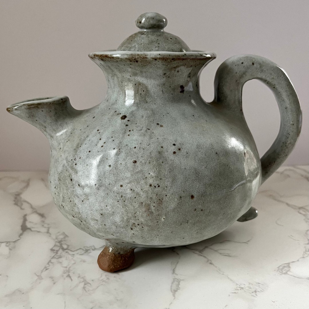 Vintage Studio Pottery Teapot Gray Speckled Glazing Primitive ...