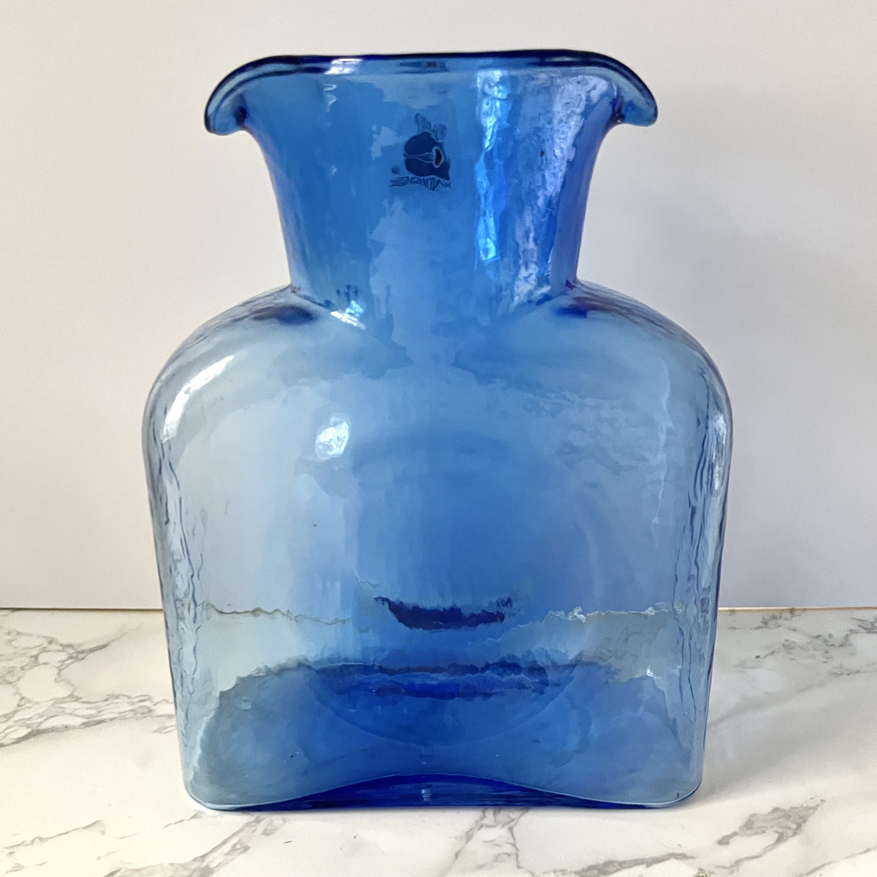 Blenko Water Bottle Blue With Block B Sticker Vintage Glassware 1980s 1990s - Etsy