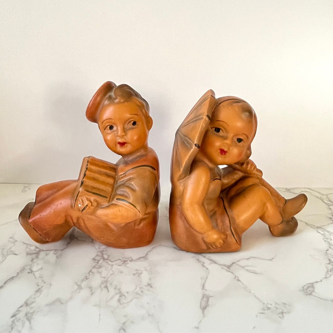 Vintage Chalk Ware Bookends Robin Ware Roman Art Co. | Girl With ...