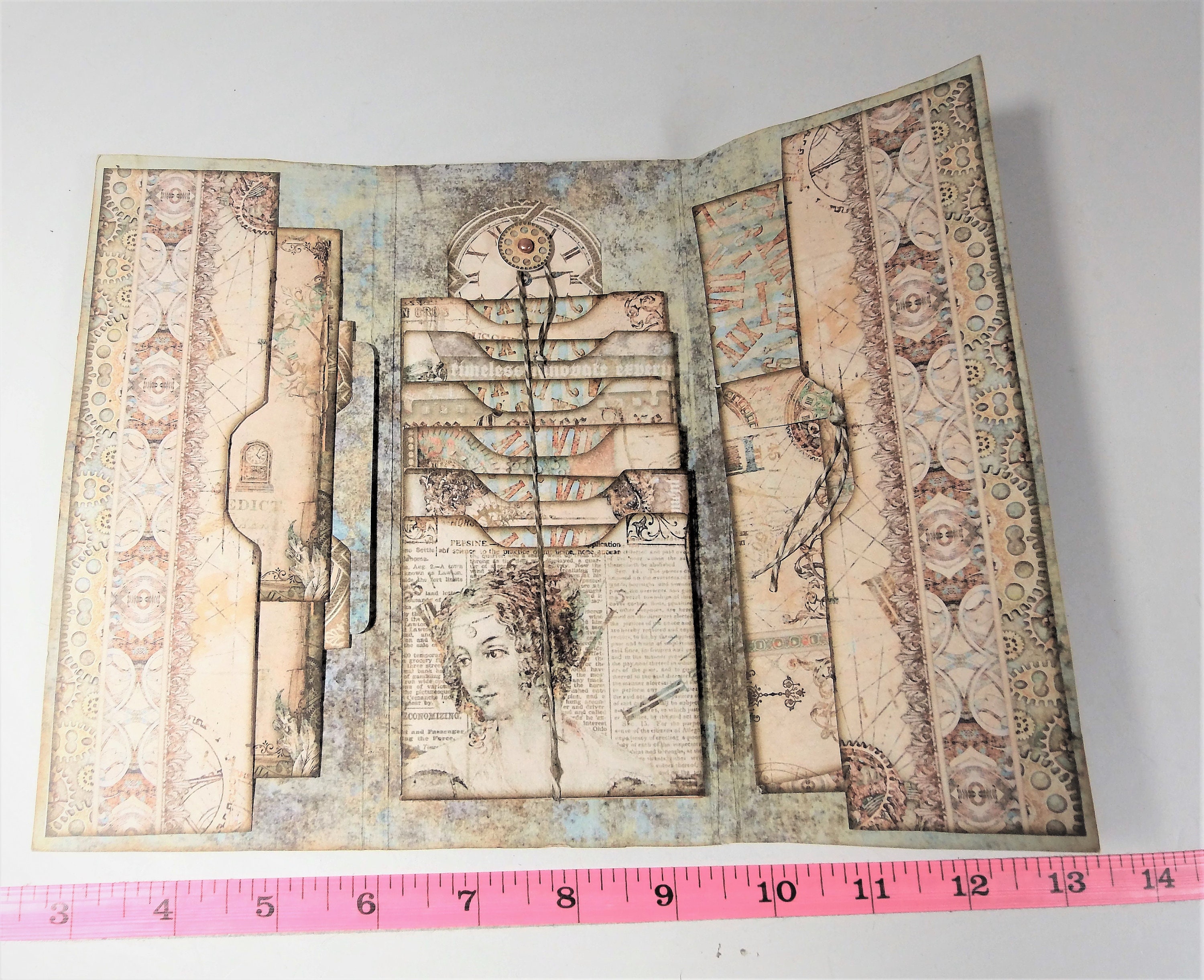 Photo Album Mini Folio, Journal, Steampunk , Tri-fold Scrapbook With ...