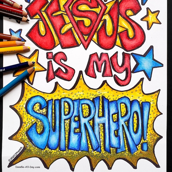 Jesus is My Superhero Coloring Page, Jesus Coloring Sheet, Digital ...