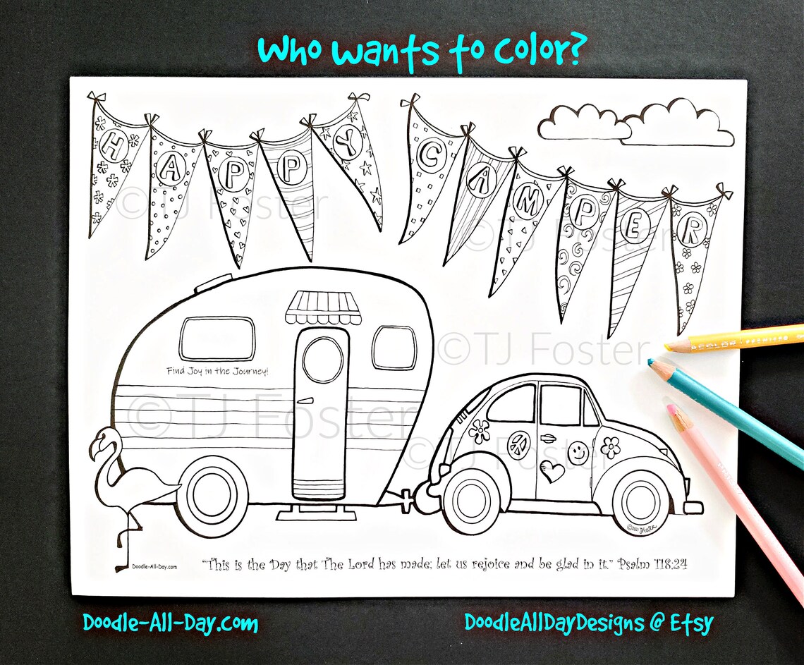 Happy Camper Coloring Page Camping Coloring Printable Summer - Etsy