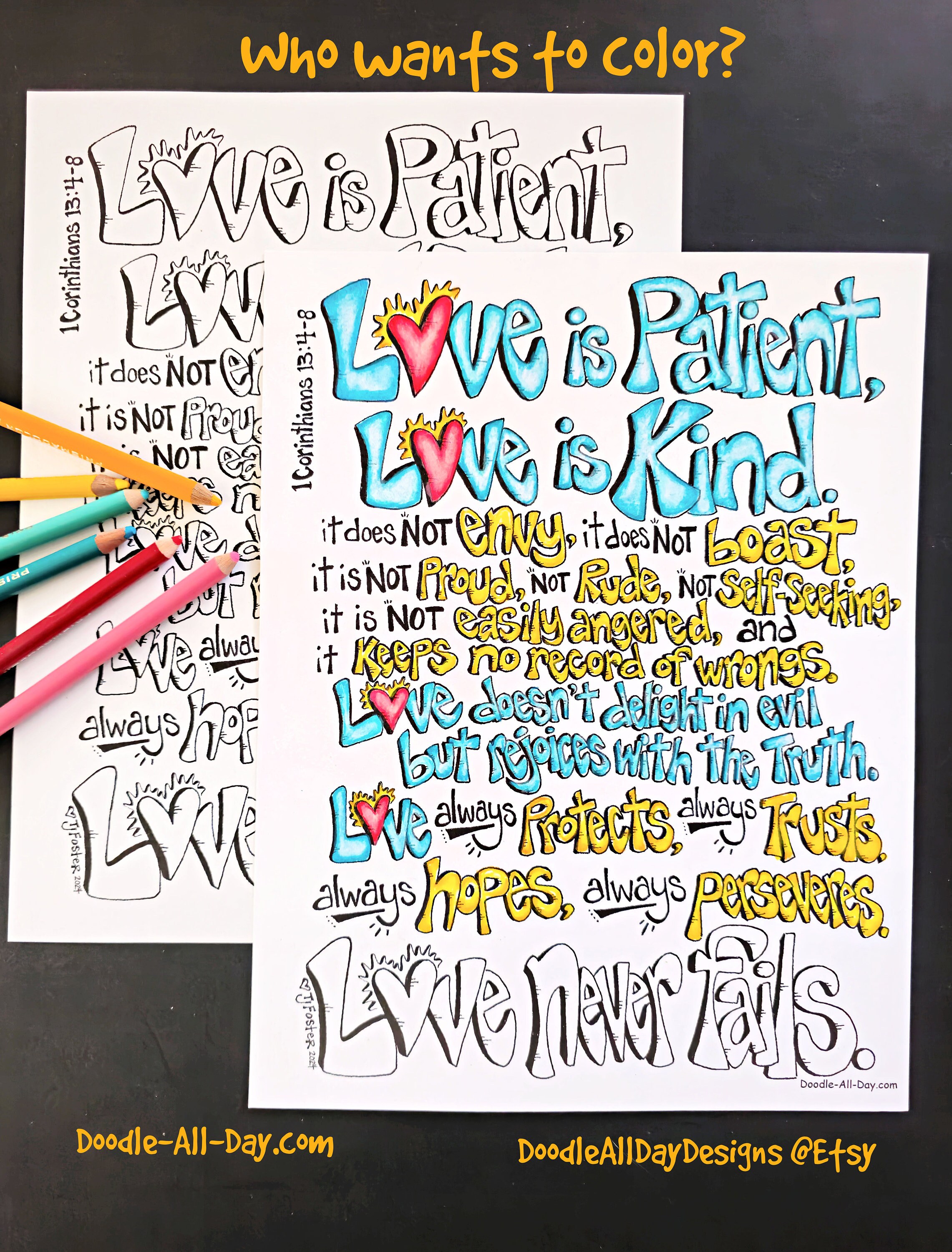 LOVE is Patient, LOVE is Kind... Bible Verse to Color - Etsy