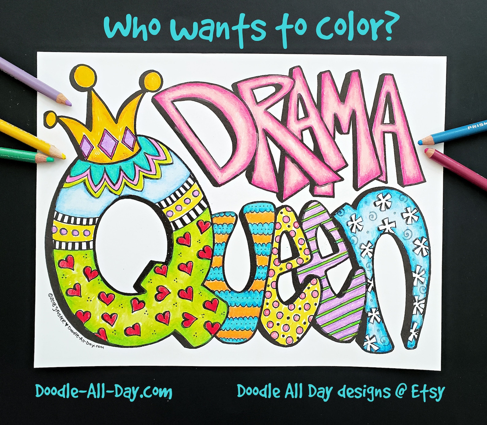 DRAMA QUEEN Coloring Page, Coloring Sheet, Instant Download, Digital ...