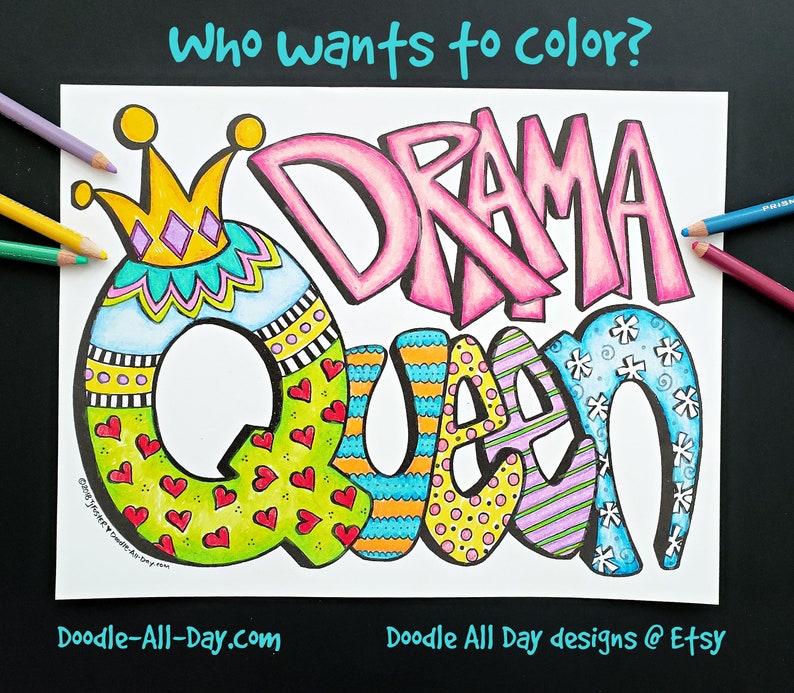 DRAMA QUEEN Coloring Page, Coloring Sheet, Instant Download, Digital ...