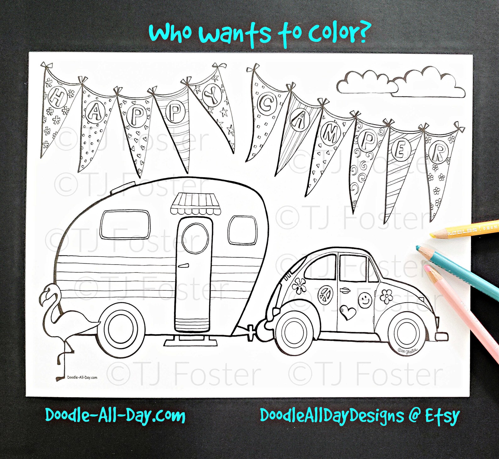Happy Camper Coloring Page Camping Coloring Printable Summer - Etsy