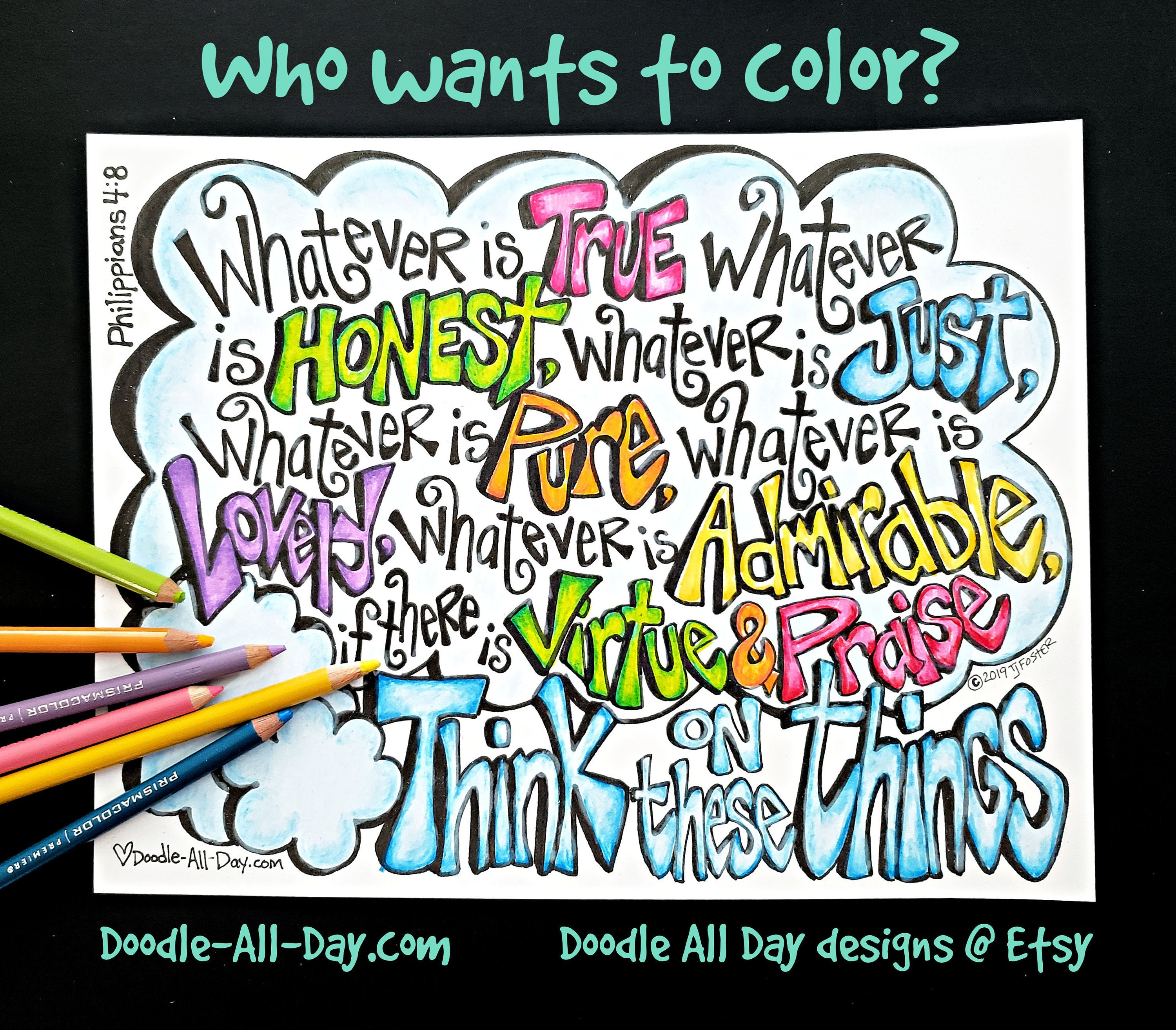 THINK on These Things Coloring Page, Coloring Download, Philippians 4:8 ...