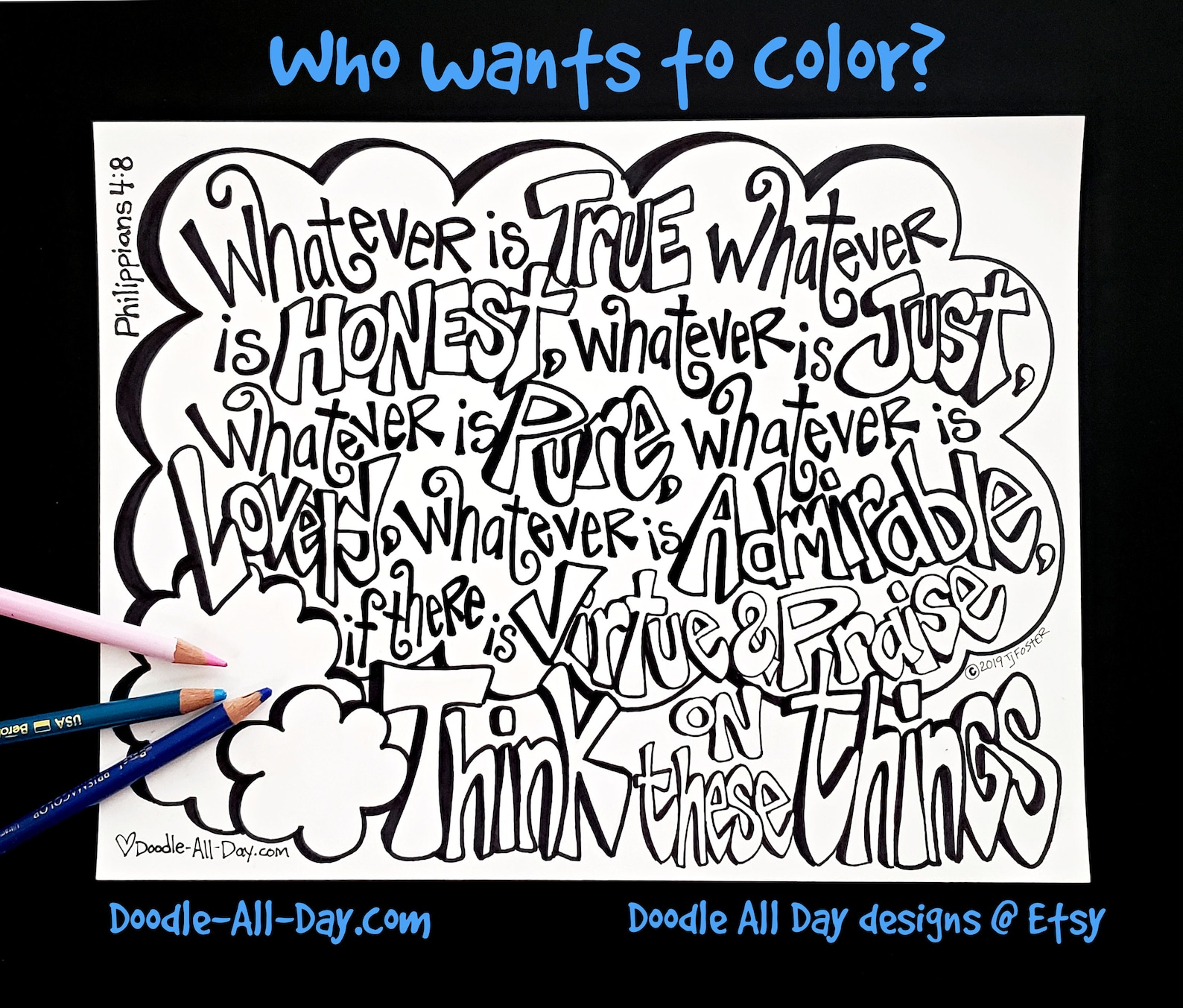 THINK on These Things Coloring Page, Coloring Download, Philippians 4:8 ...