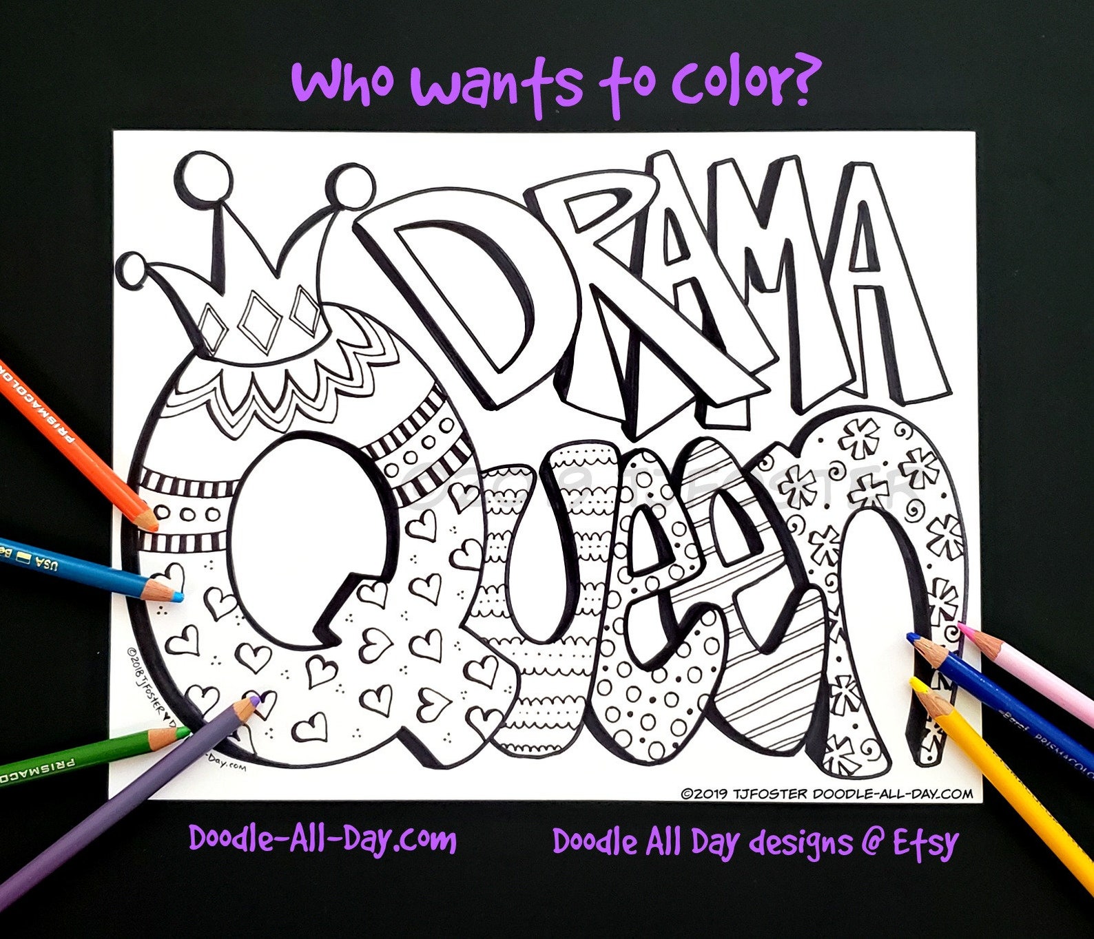 DRAMA QUEEN Coloring Page, Coloring Sheet, Instant Download, Digital ...
