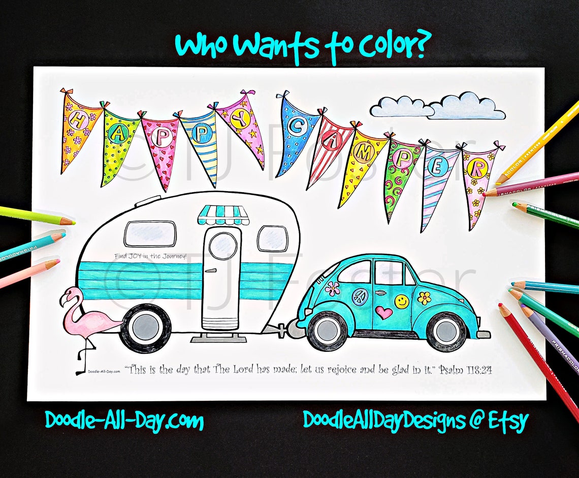 Happy Camper Coloring Page Camping Coloring Printable Summer - Etsy