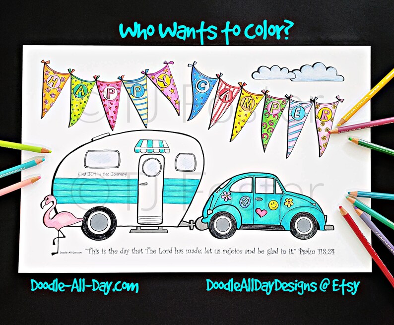 Happy Camper Coloring Page Camping Coloring Printable Summer - Etsy