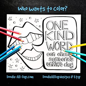 One KIND Word - Coloring Sheet - Etsy