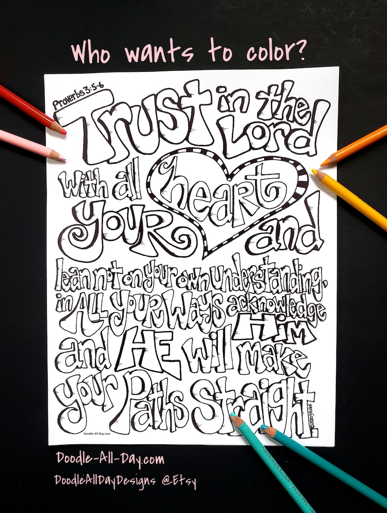 Trust in the Lord With All Your Heart Coloring Page Coloring - Etsy
