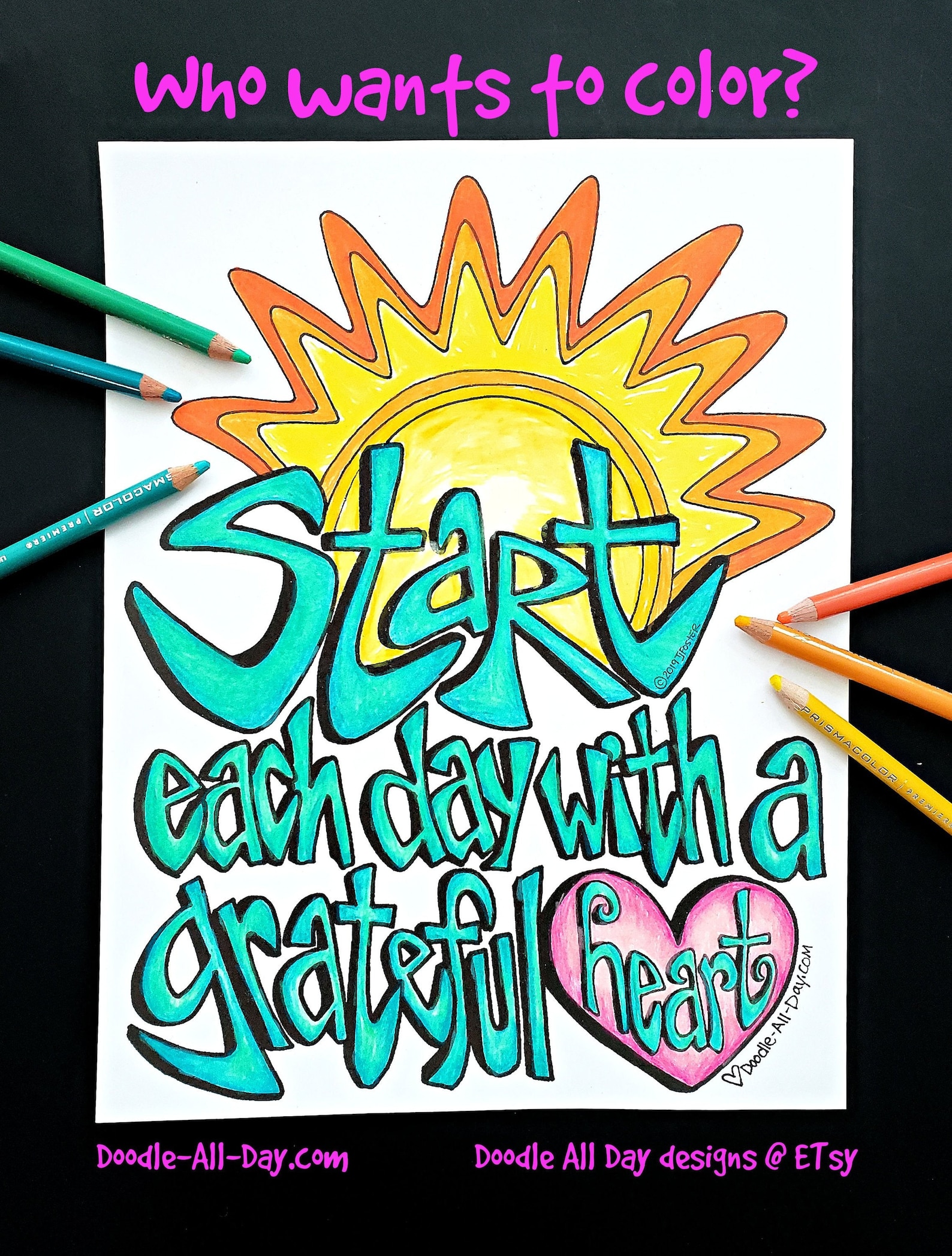 Grateful Heart Coloring Sheet, Coloring Page, Digital Download ...