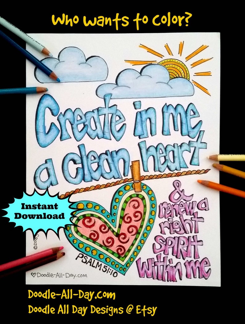 Create in Me a Clean Heart 8.5x11 Instant Download - Etsy