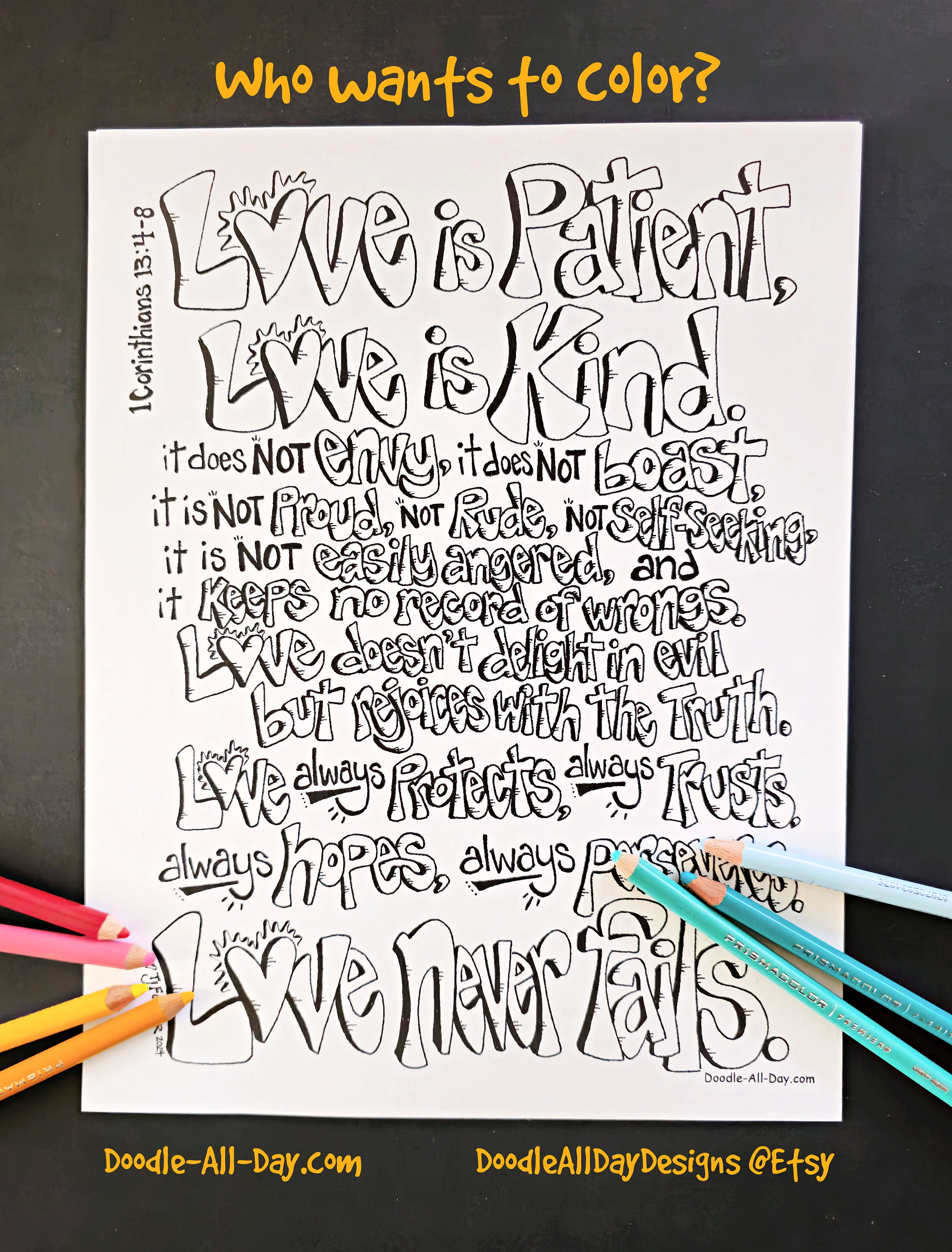 LOVE is Patient, LOVE is Kind... Bible Verse to Color - Etsy