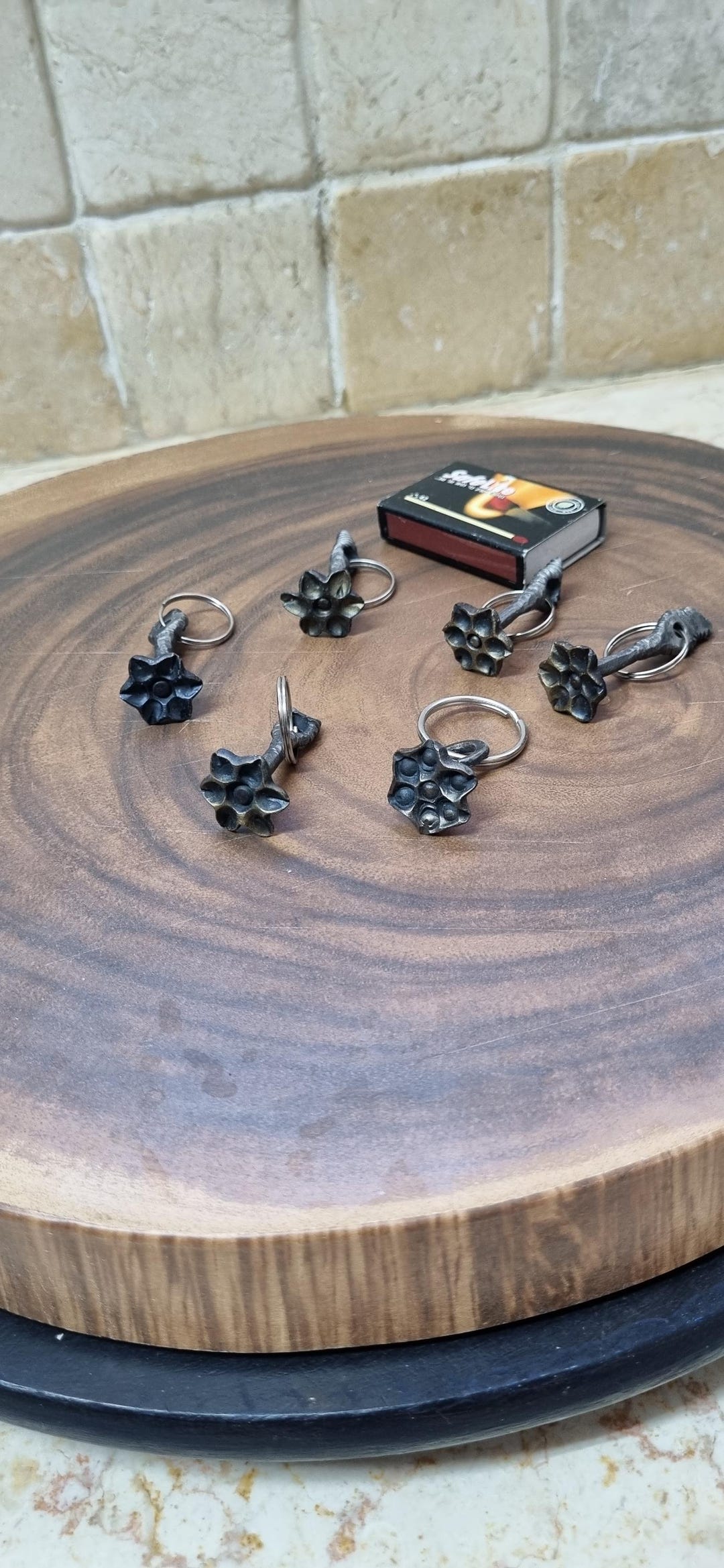A Set of Three Delicate Forged Iron Flower Keychains Unique Blacksmith ...