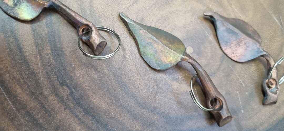 A Delicate Forged Copper Leaves Keychains - Unique Blacksmith Design - Etsy