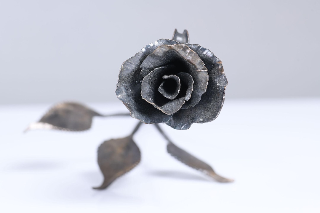 A Set of Forged Iron Roses: Rustic Metal Flower Sculpture Blacksmith ...