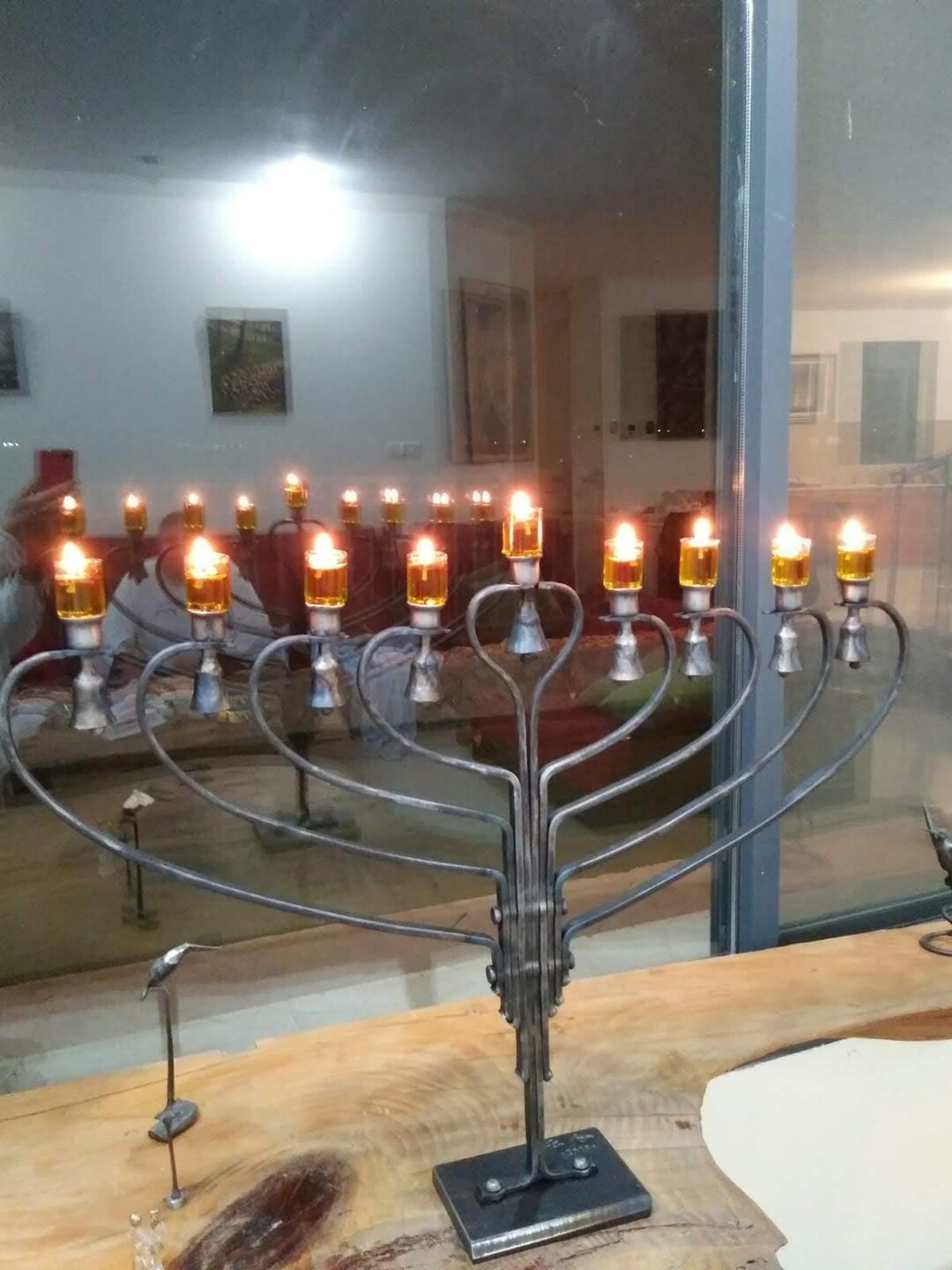 Handcrafted Forged Iron Bell Shaped Hanukkah Menorah: Glass Oil Candles ...