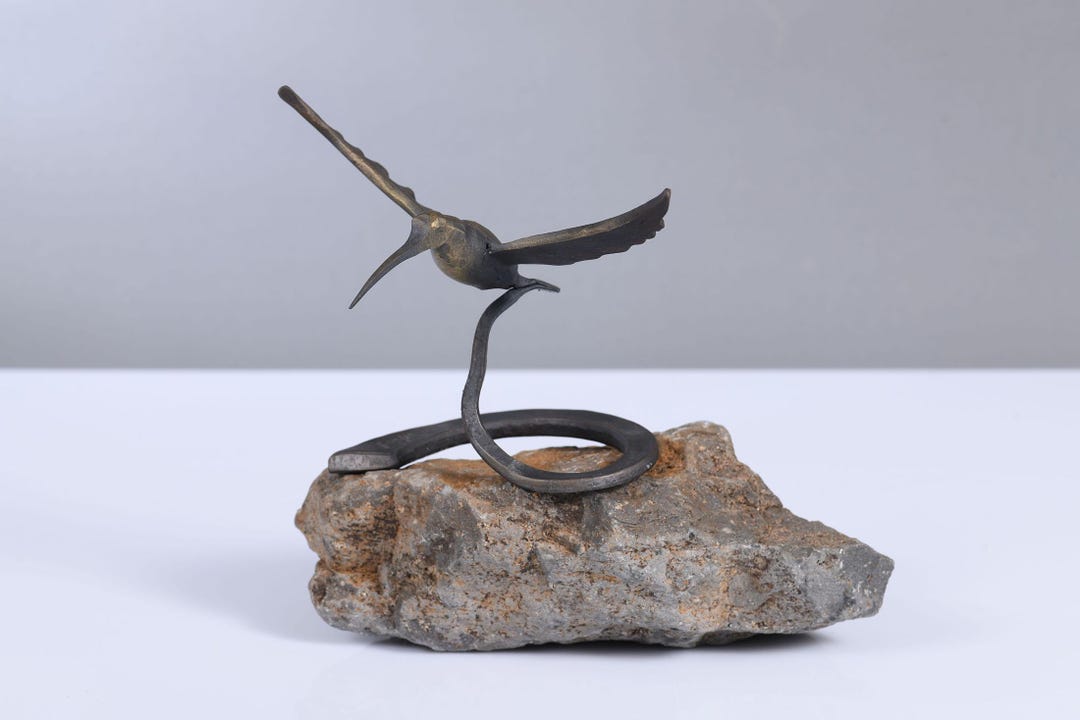 Black Patina 5 Inch Hand Forged Iron Hummingbird Sculpture: Metal Bird ...