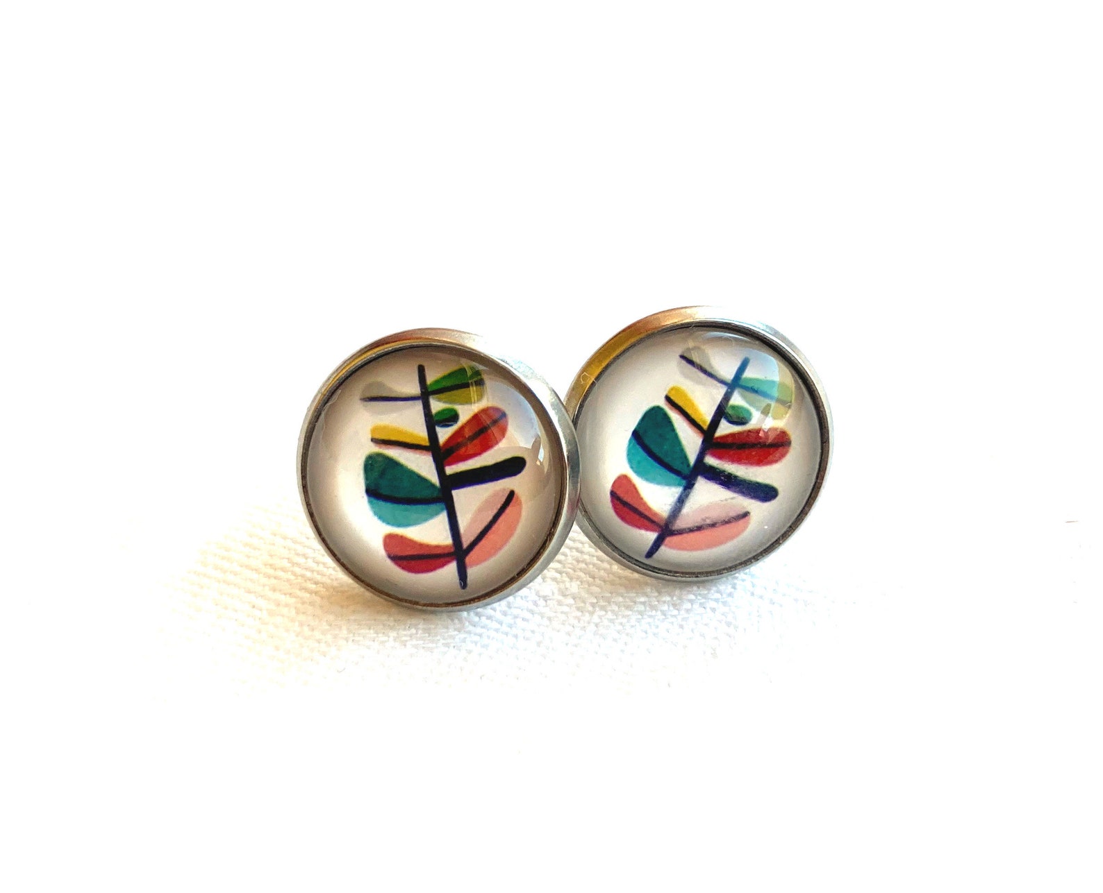 Scandinavian Earrings With Leaf Pendants Available as Studs - Etsy