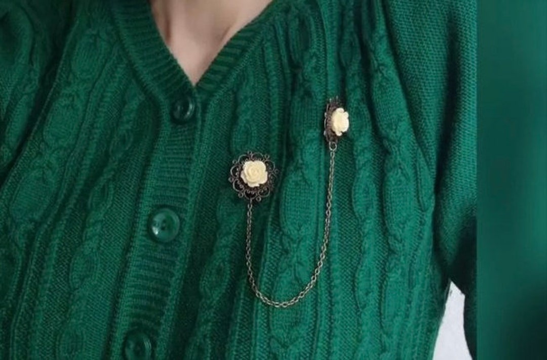 Flower Collar Brooch, Sweater Holder, Cardigan Chain, 50s Fashion ...