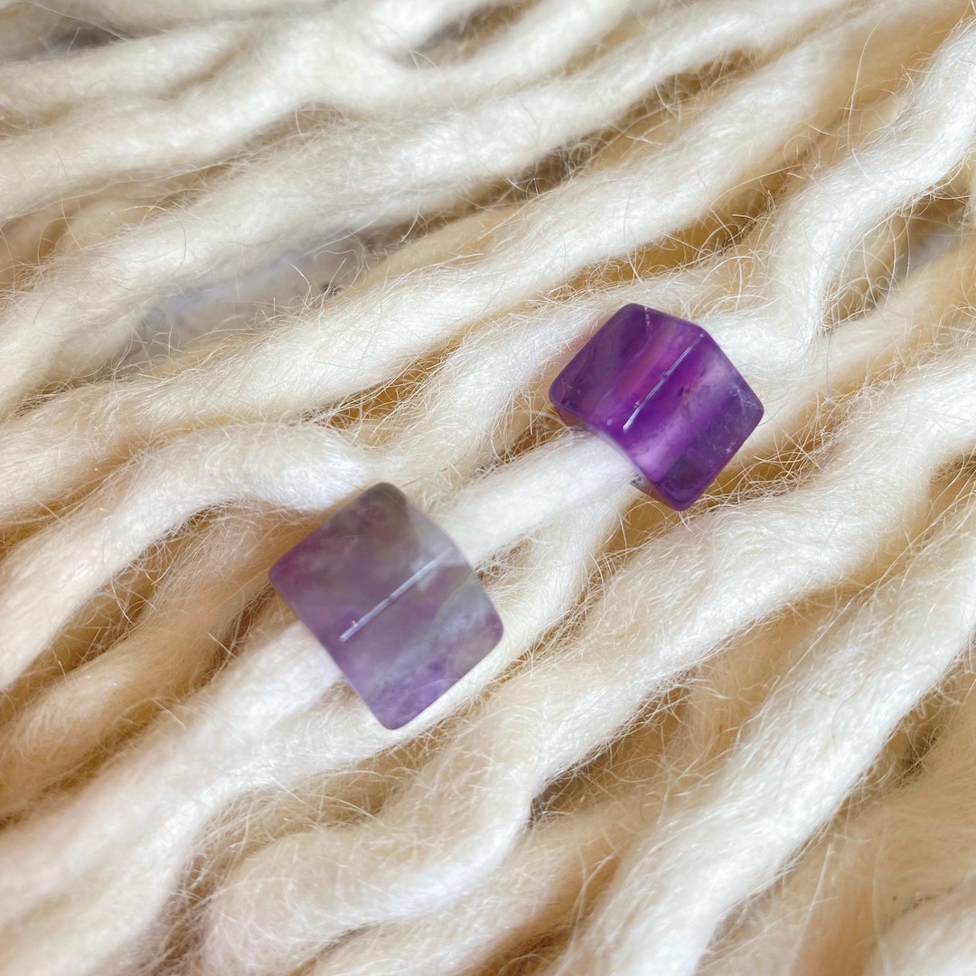 2 Amethyst Cube Gemstone Dreadlock Beads – Hair Jewelry for Dreadlocks ...