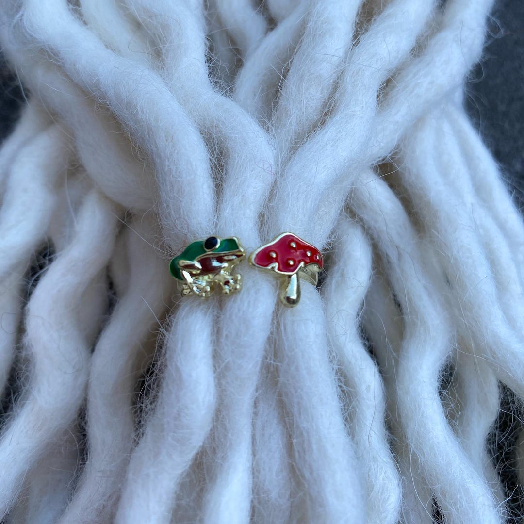 1 Gold Tone Frog and Mushroom Dreadlock Bead – Hair Jewellery for ...